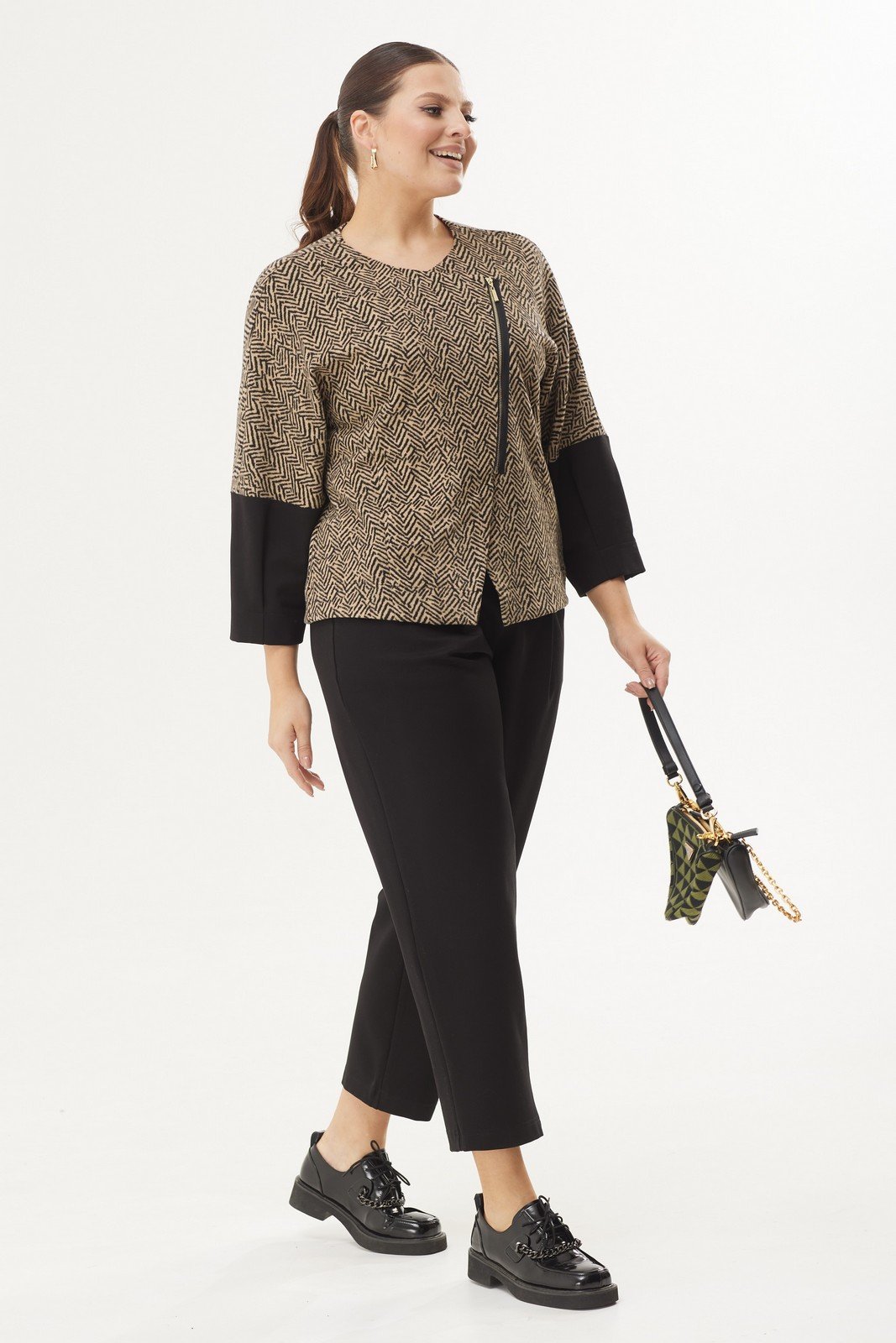 Костюм брючный 1354 черный + бежевый Michel Chic купить - 5% скидка | в наличии